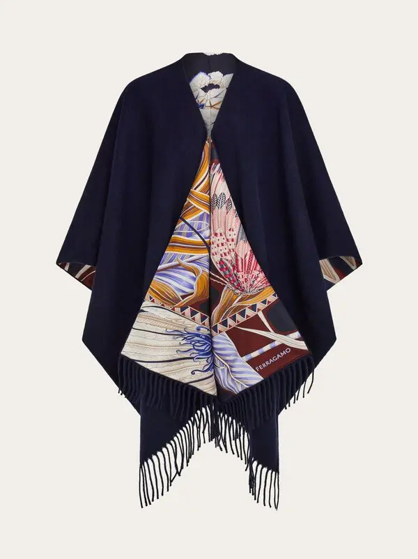 FERRAGAMO Cashmere And Silk Reversible Cape - Blue