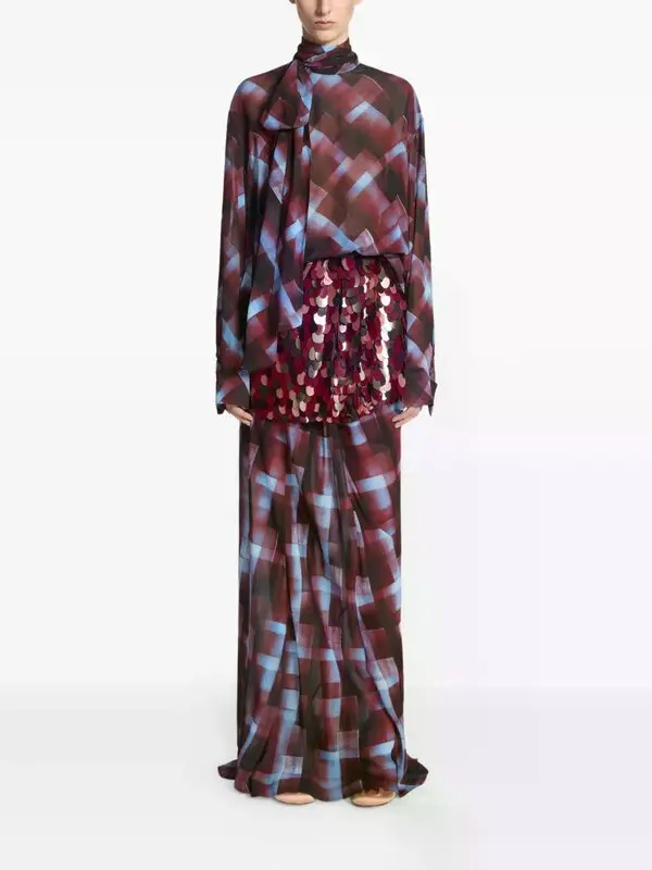 Dries Van Noten Geometric-print Tie-neck Blouse
