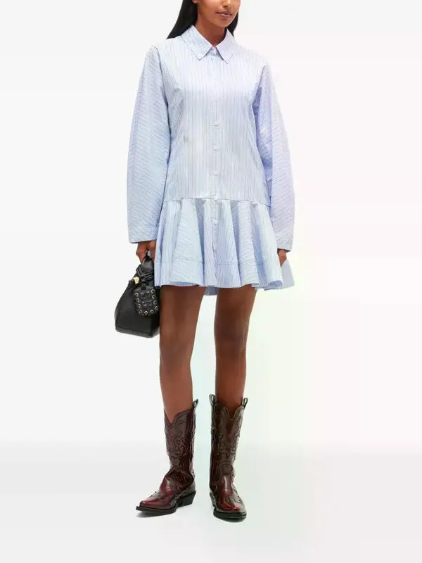 GANNI Striped Mini Shirt Dress - Blue