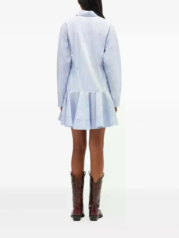 GANNI Striped Mini Shirt Dress - Blue