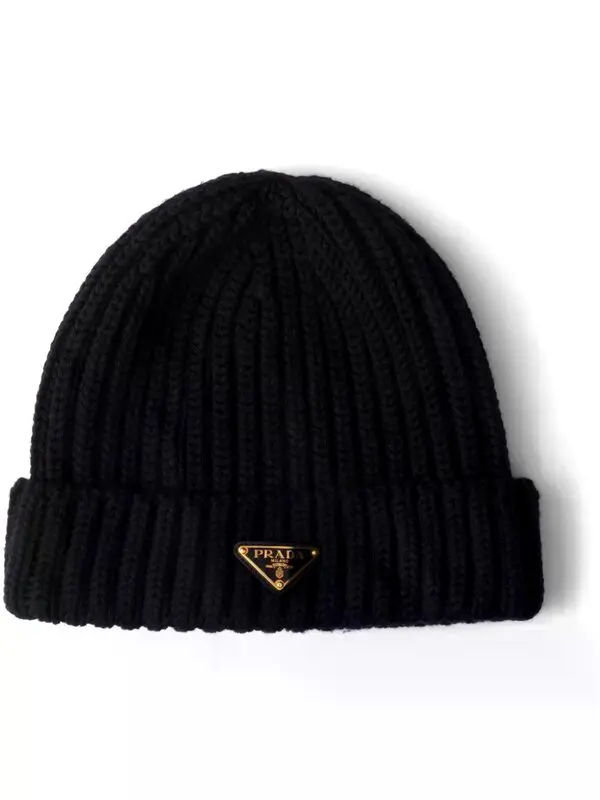 Prada Ribbed Wool Beanie - Black