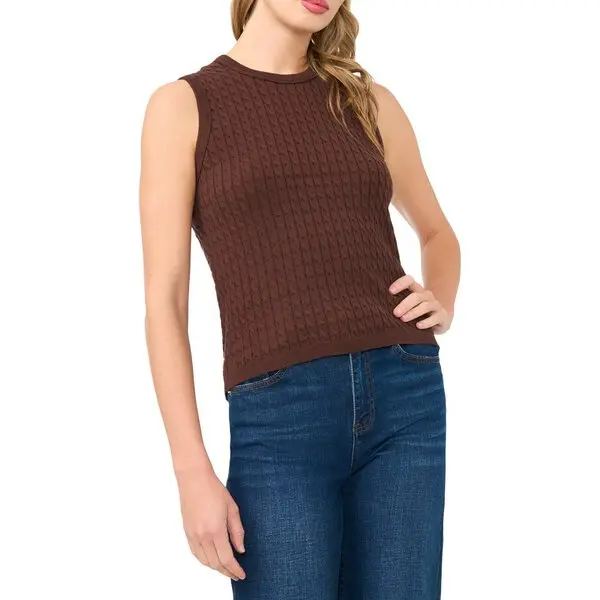 Halogen Cable Stitch Cotton Sweater Tank - Chicory Coffee