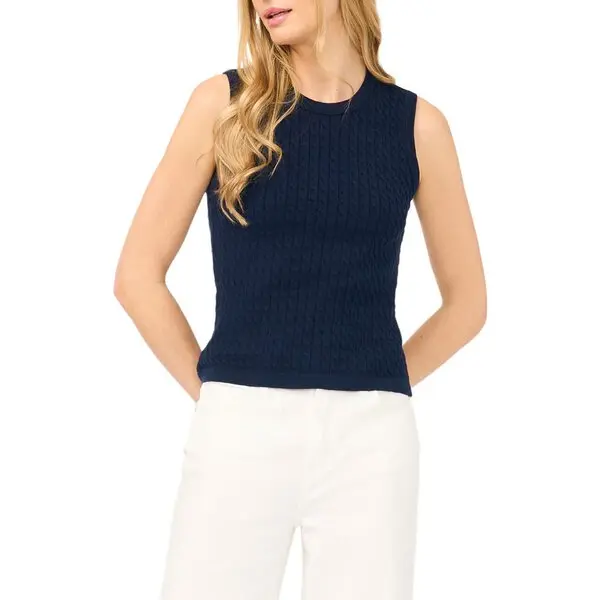Halogen Cable Stitch Cotton Sweater Tank - Classic Navy