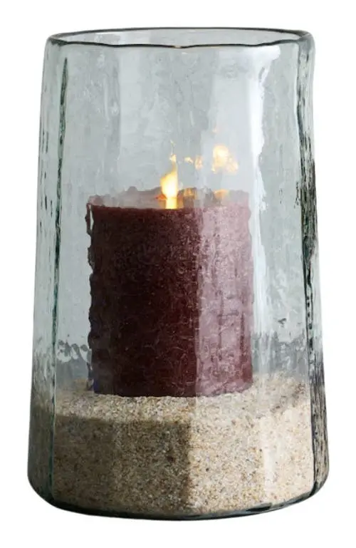THE COLLECTIVE HOME Pebbled Edge Hurricane Candle Holder - Natural