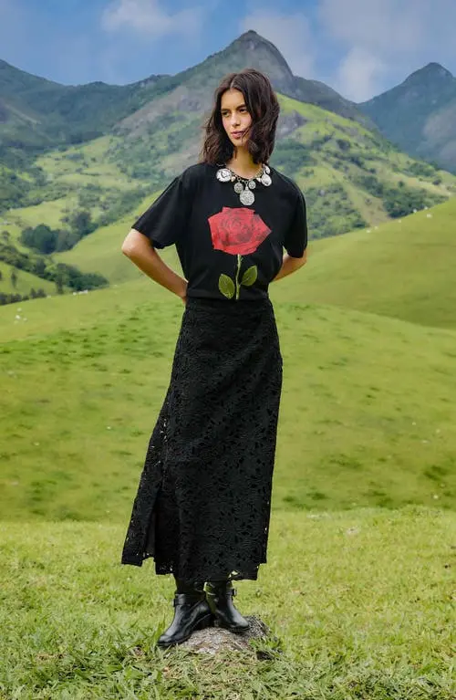 Farm Rio Floral Lace Midi Skirt