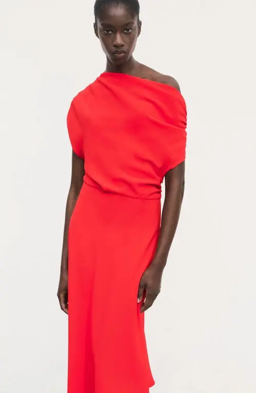 mango red asymmetrical dress MANGO - Side Ruched Asymmetric Dress Red