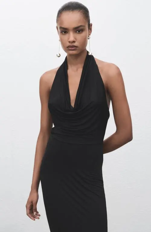 Mango Draped Cowl Neck Halter Dress