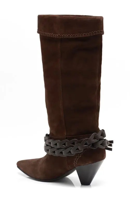Free People Bridget Buckle Strap Slouch Boots - Chocolate Suede/lear