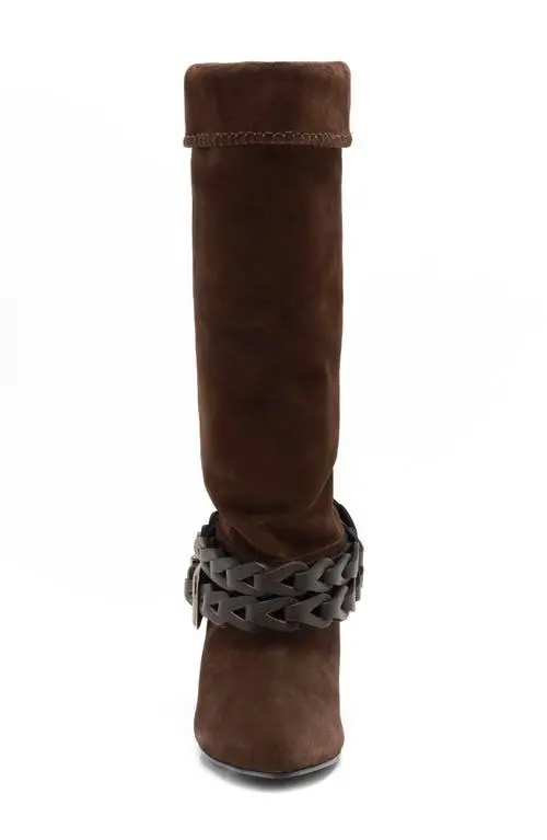 Free People Bridget Buckle Strap Slouch Boots - Chocolate Suede/lear
