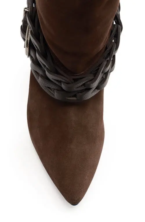 Free People Bridget Buckle Strap Slouch Boots - Chocolate Suede/lear