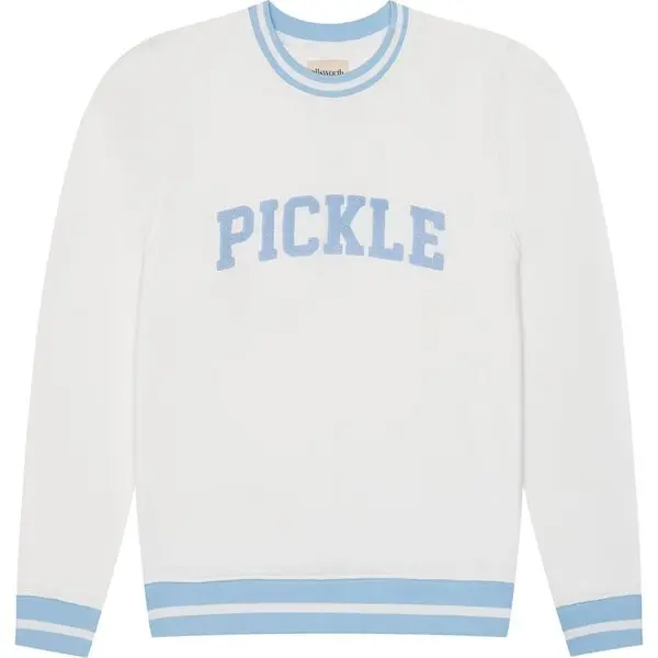 ELLSWORTH + IVEY Elle Collegiate Pickle Sweatshirt - Ivory/light Blue