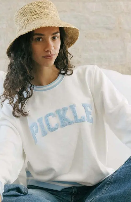 ELLSWORTH + IVEY Elle Collegiate Pickle Sweatshirt - Ivory/light Blue