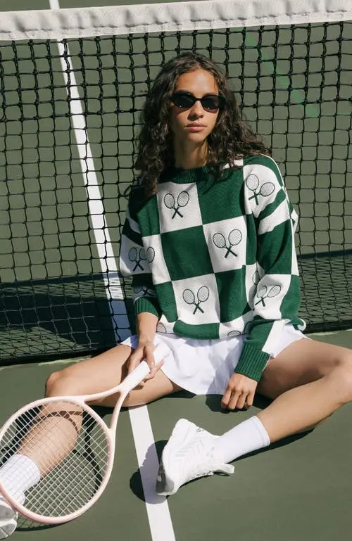 ELLSWORTH + IVEY Riley Checkered Tennis Sweater
