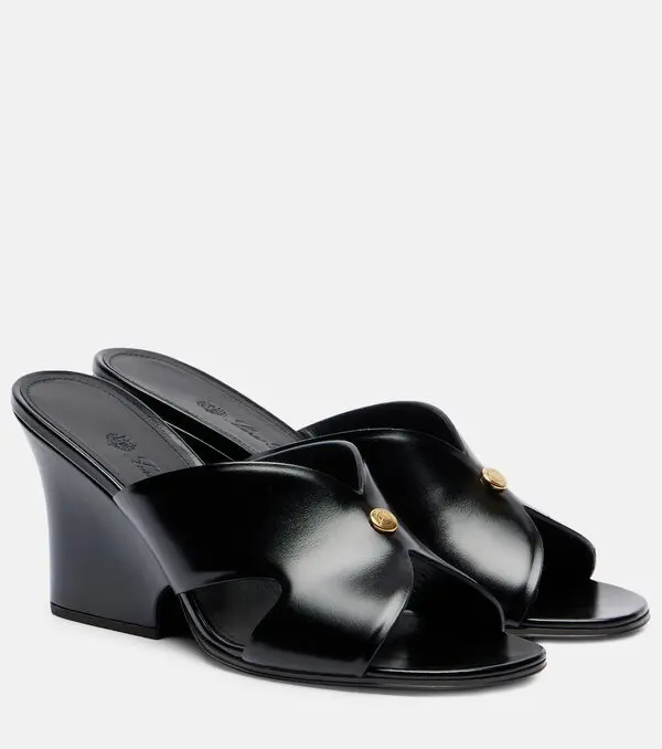 Loro Piana Vera 80 Leather Wedge Mules - Black