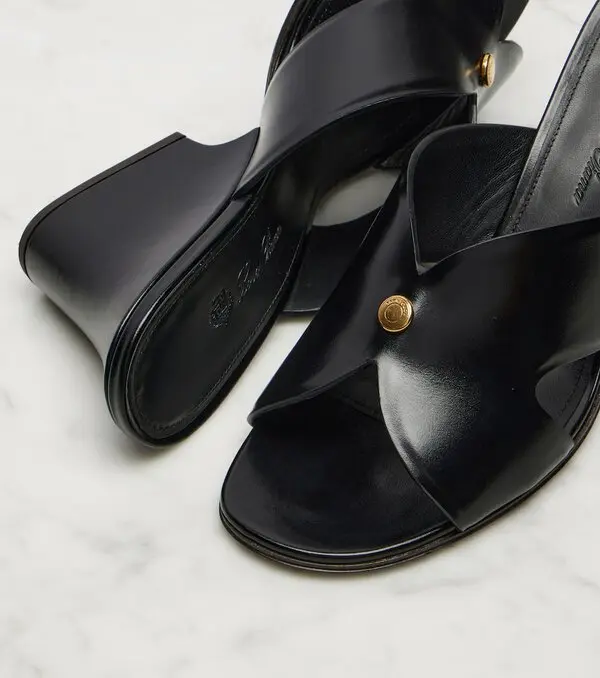 Loro Piana Vera 80 Leather Wedge Mules