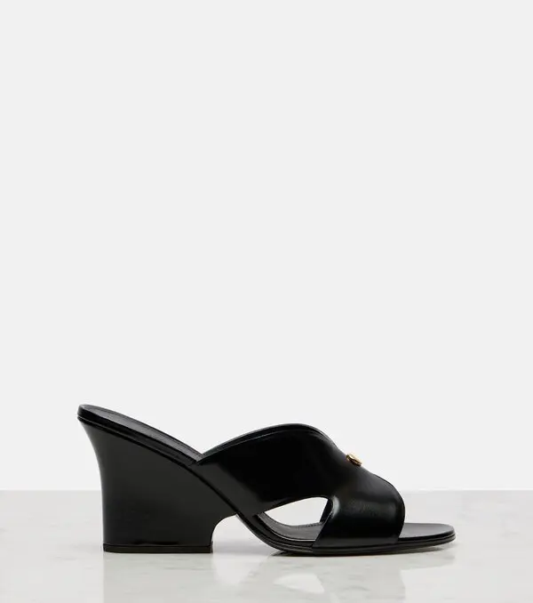 Loro Piana Vera 80 Leather Wedge Mules - Black