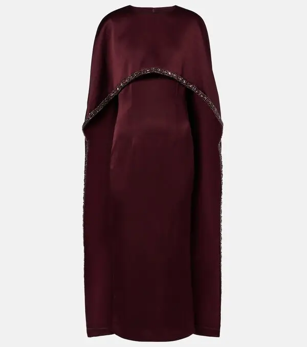 Roland Mouret Embellished Caped Satin Crêpe Midi Dress - Burgundy