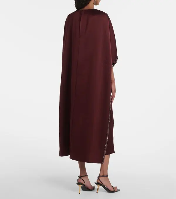Roland Mouret Embellished Caped Satin Crêpe Midi Dress - Burgundy