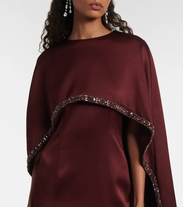 Roland Mouret Embellished Caped Satin Crêpe Midi Dress - Burgundy