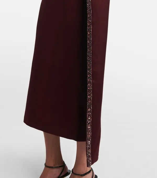 Roland Mouret Embellished Caped Satin Crêpe Midi Dress - Burgundy