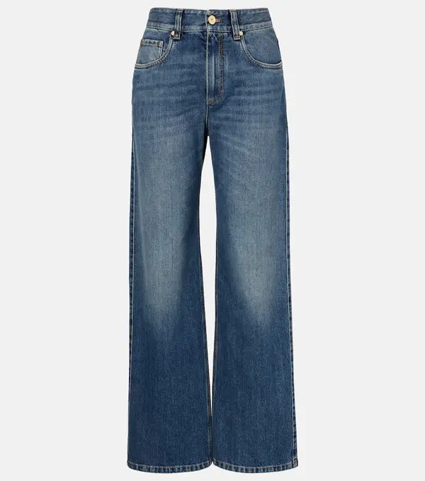 Brunello Cucinelli Monili High-rise Wide-leg Jeans - Blue