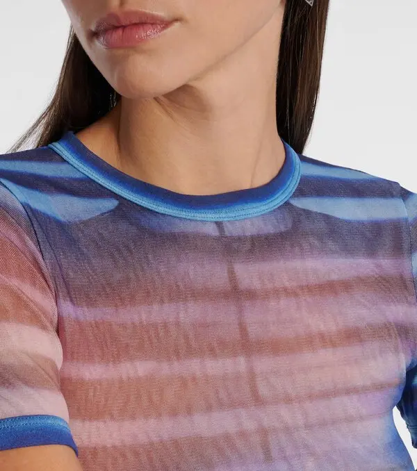 JEAN PAUL GAULTIER Printed Striped Mesh T-shirt - Blue