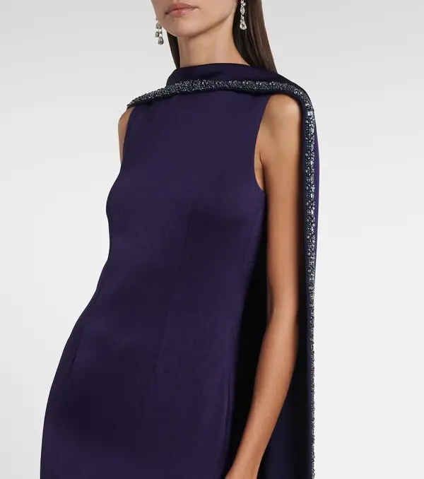 Roland Mouret Embellished Cape Effect Gown - Blue