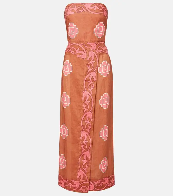 Johanna Ortiz Embroidered Smocked Linen Midi Dress - Multicoloured