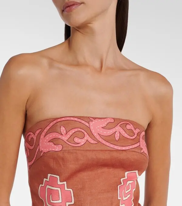 Johanna Ortiz Embroidered Smocked Linen Midi Dress