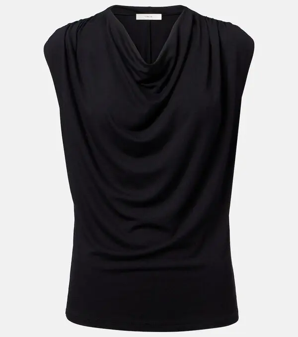 Vince Sleeveless Drape Neck Top - Black