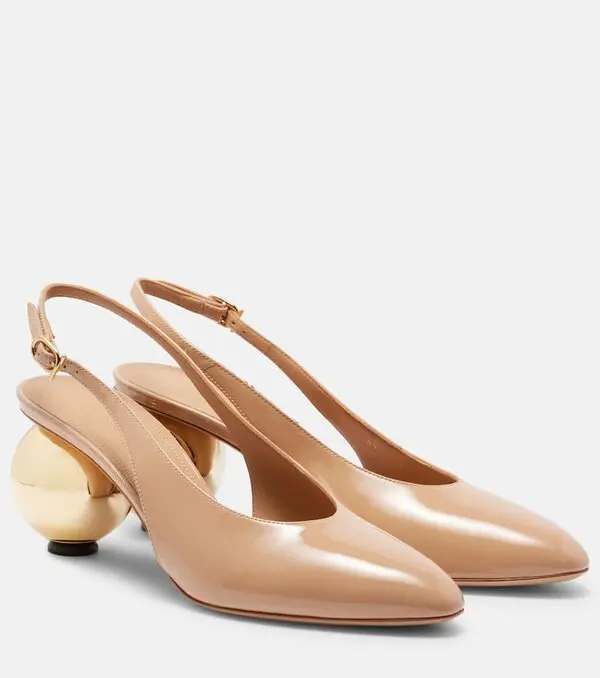 FERRAGAMO Tessie 70 Leather Slingback Pumps - Beige