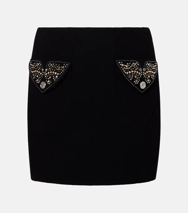 Versace Virgin Wool Crêpe Miniskirt - Black