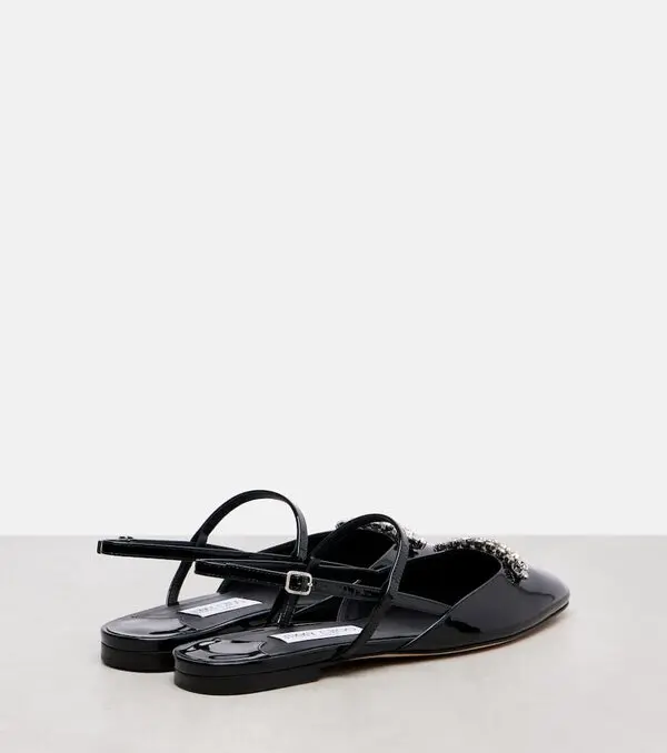 JIMMY CHOO Belinda Embellished Patent Leather Flats - Black