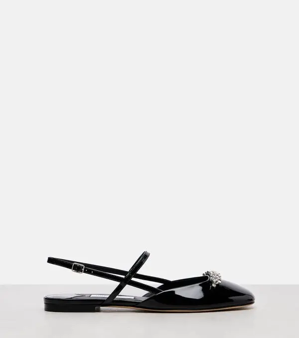 JIMMY CHOO Belinda Embellished Patent Leather Flats - Black