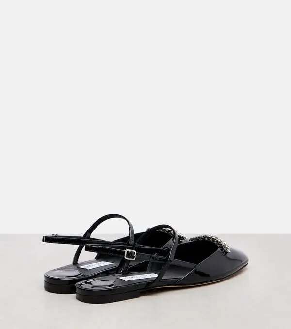 JIMMY CHOO Belinda Embellished Patent Leather Flats - Black