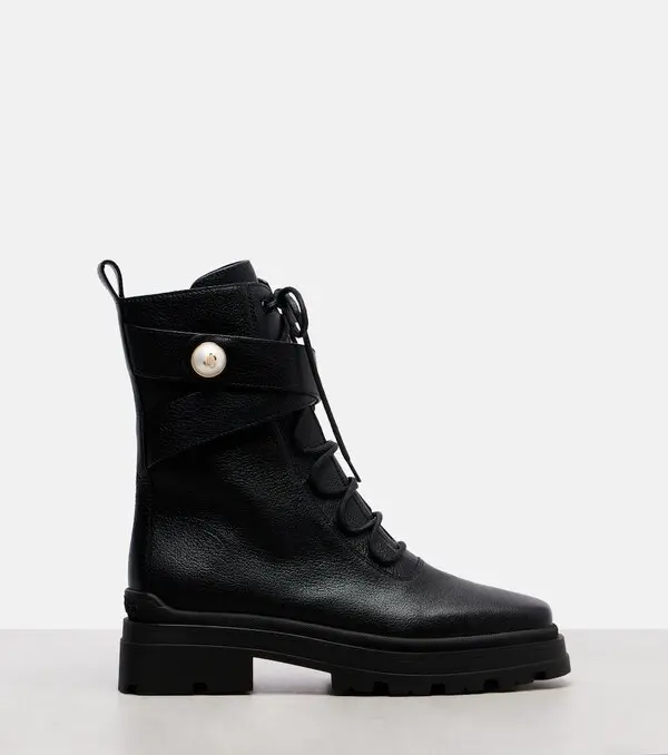 JIMMY CHOO Noemi 45 Leather Combat Boots - Black