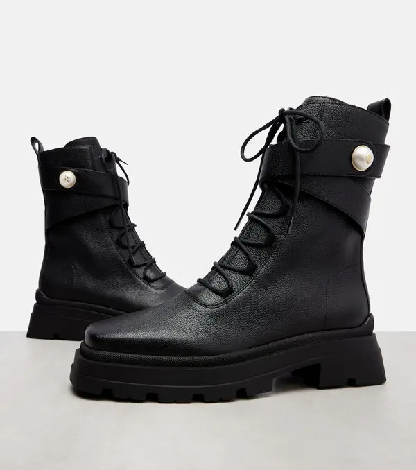 JIMMY CHOO Noemi 45 Leather Combat Boots - Black
