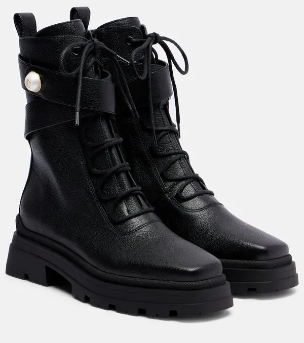 JIMMY CHOO Noemi 45 Leather Combat Boots - Black
