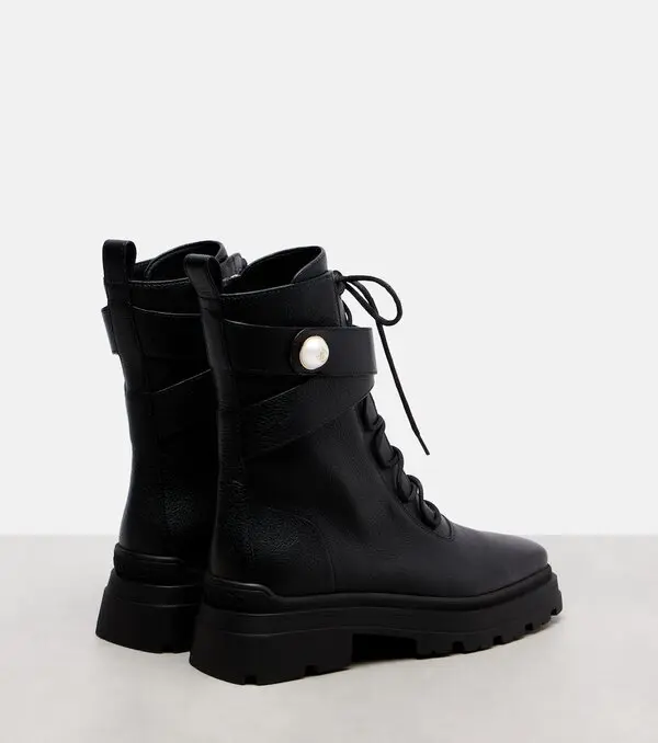 JIMMY CHOO Noemi 45 Leather Combat Boots - Black
