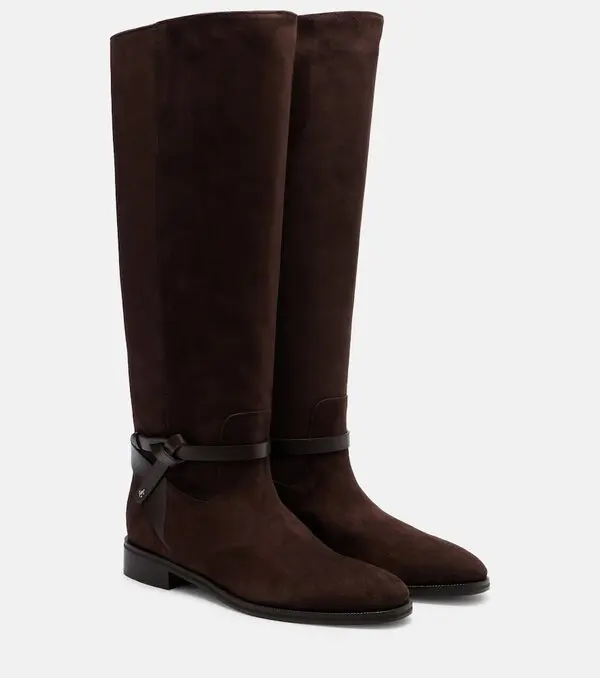 JIMMY CHOO Lawton Knotted Suede Knee-high Boots - Brown