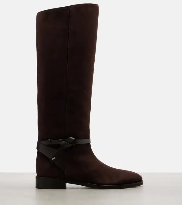 JIMMY CHOO Lawton Knotted Suede Knee-high Boots - Brown