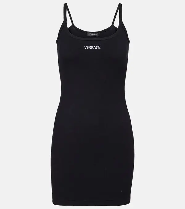 Versace Logo Cotton-blend Minidress - Black