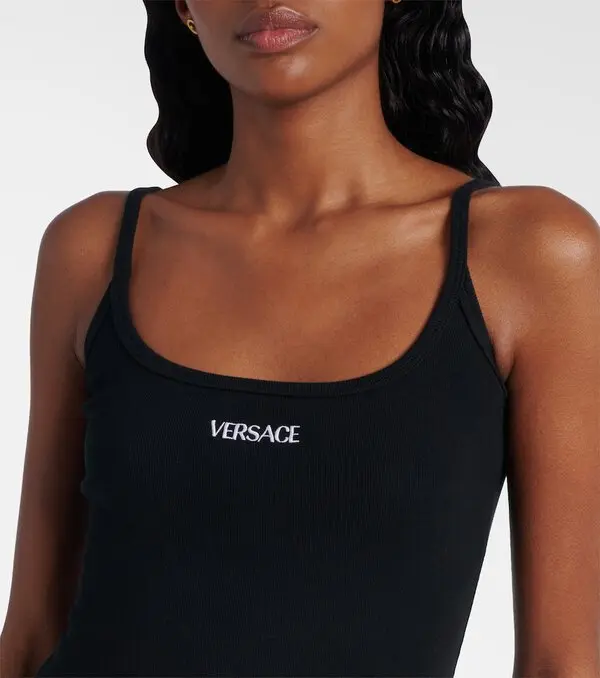 Versace Logo Cotton-blend Minidress - Black