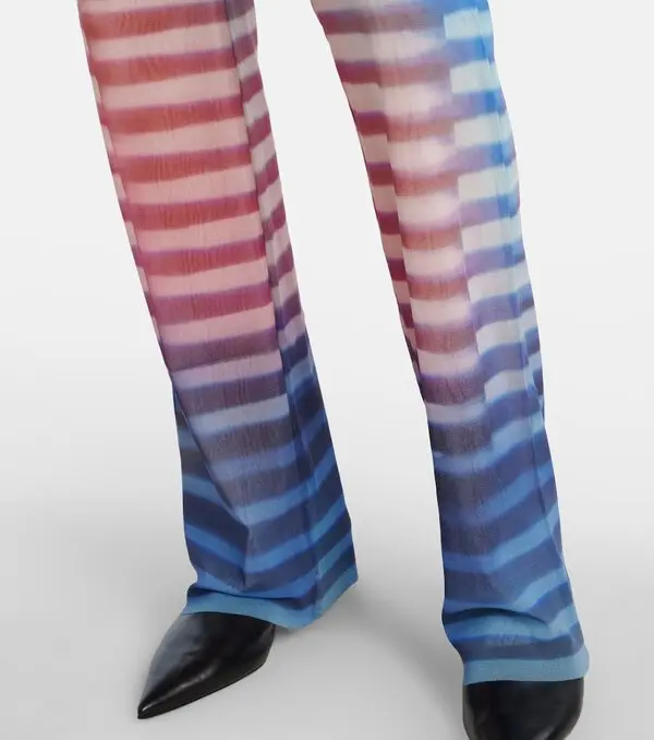 JEAN PAUL GAULTIER Printed Striped Mesh Flared Pants - Blue