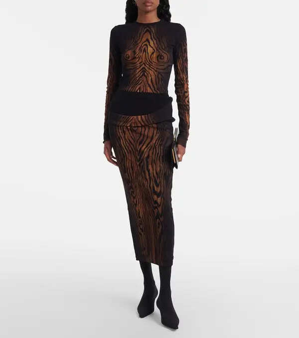 JEAN PAUL GAULTIER Wood Trompe L'oeil Tulle Top - Black