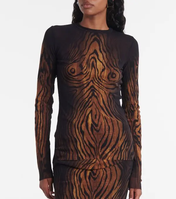 JEAN PAUL GAULTIER Wood Trompe L'oeil Tulle Top - Black