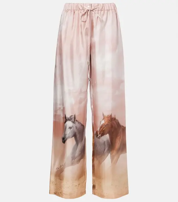 Attico Printed Silk Twill Palazzo Pants - Multicoloured