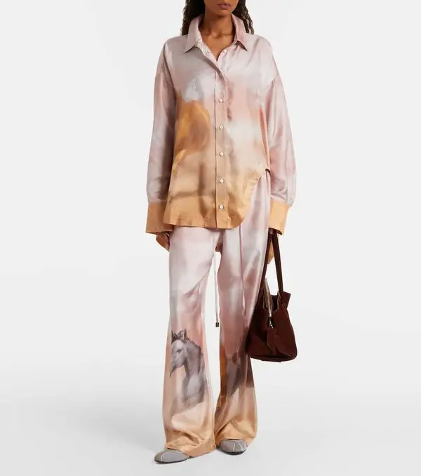 Attico Printed Silk Twill Palazzo Pants - Multicoloured