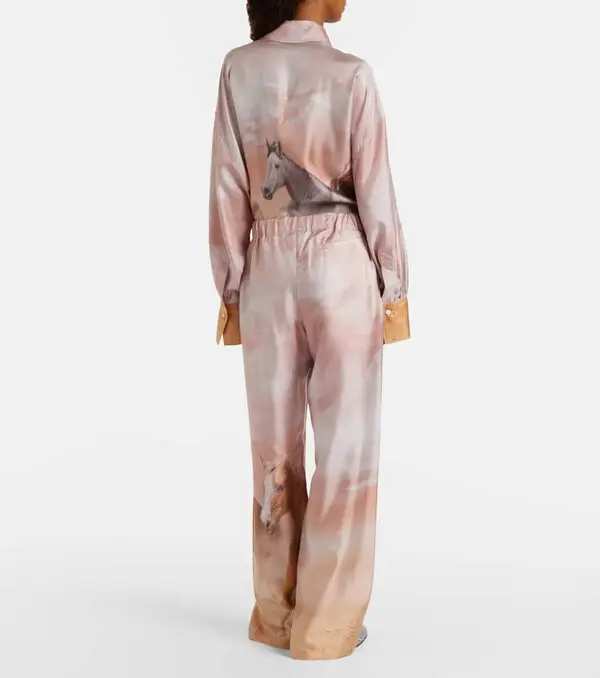 Attico Printed Silk Twill Palazzo Pants - Multicoloured