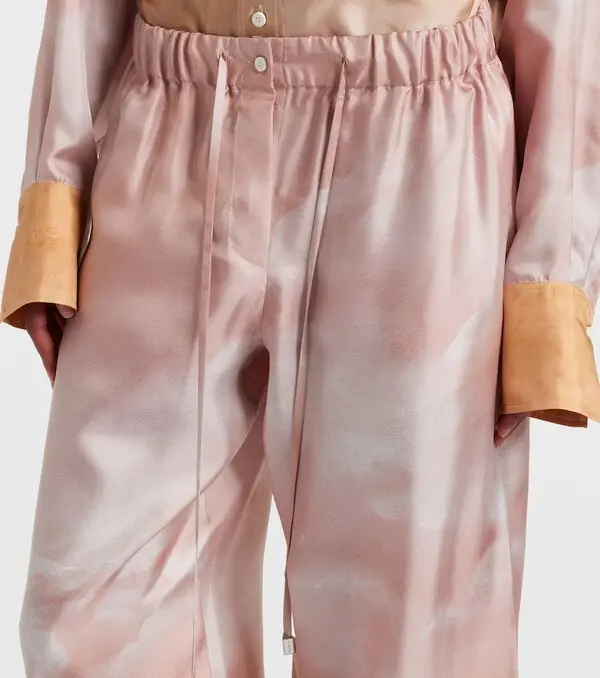 Attico Printed Silk Twill Palazzo Pants - Multicoloured